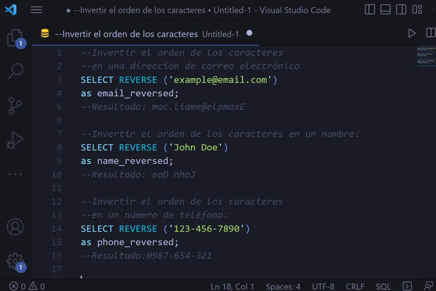 ¿Cómo invertir una cadena con REVERSE en SQL Server? | Estrada Web Group